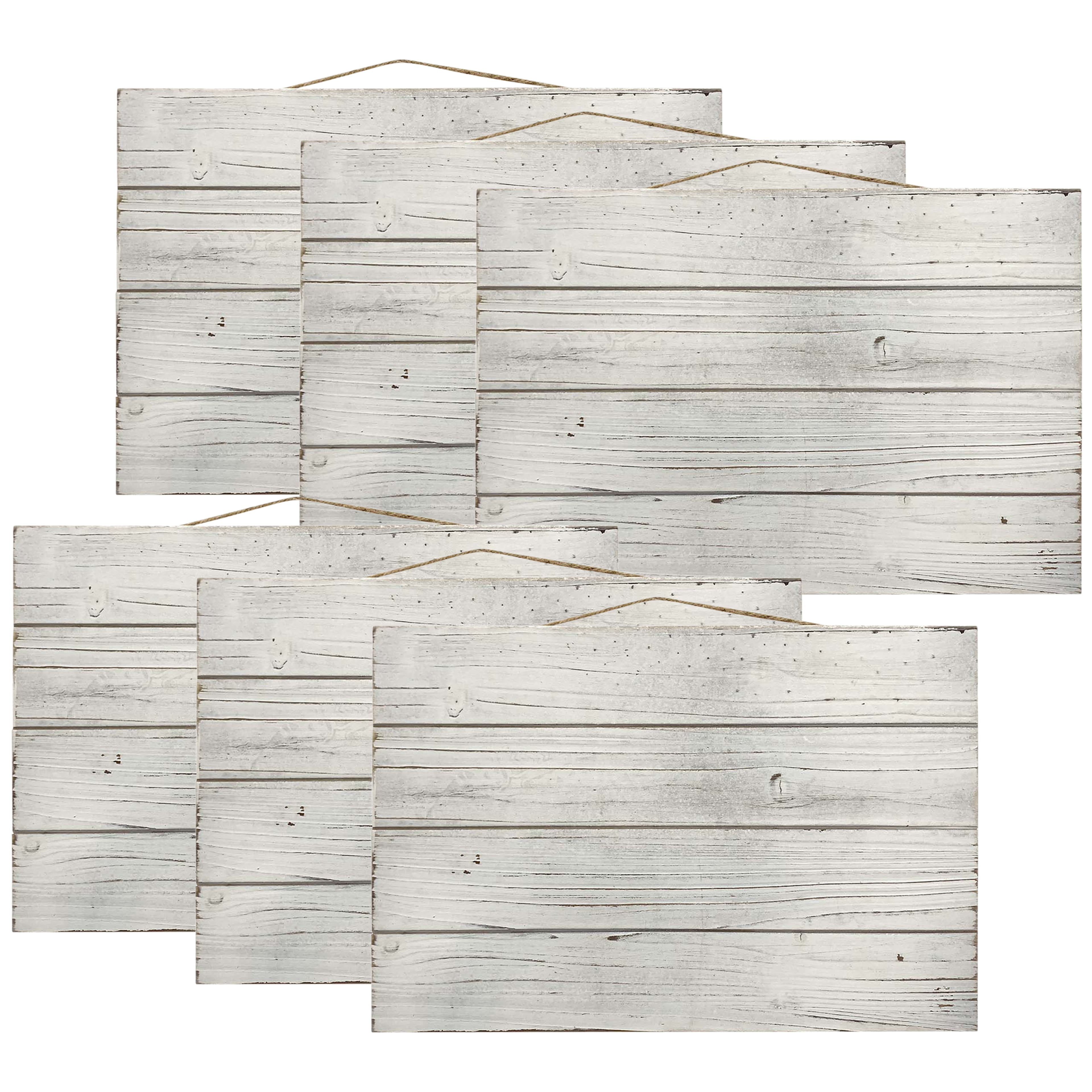 6 Pack: 17" Whitewashed Wooden Rectangle Plaque by Make Market ...
