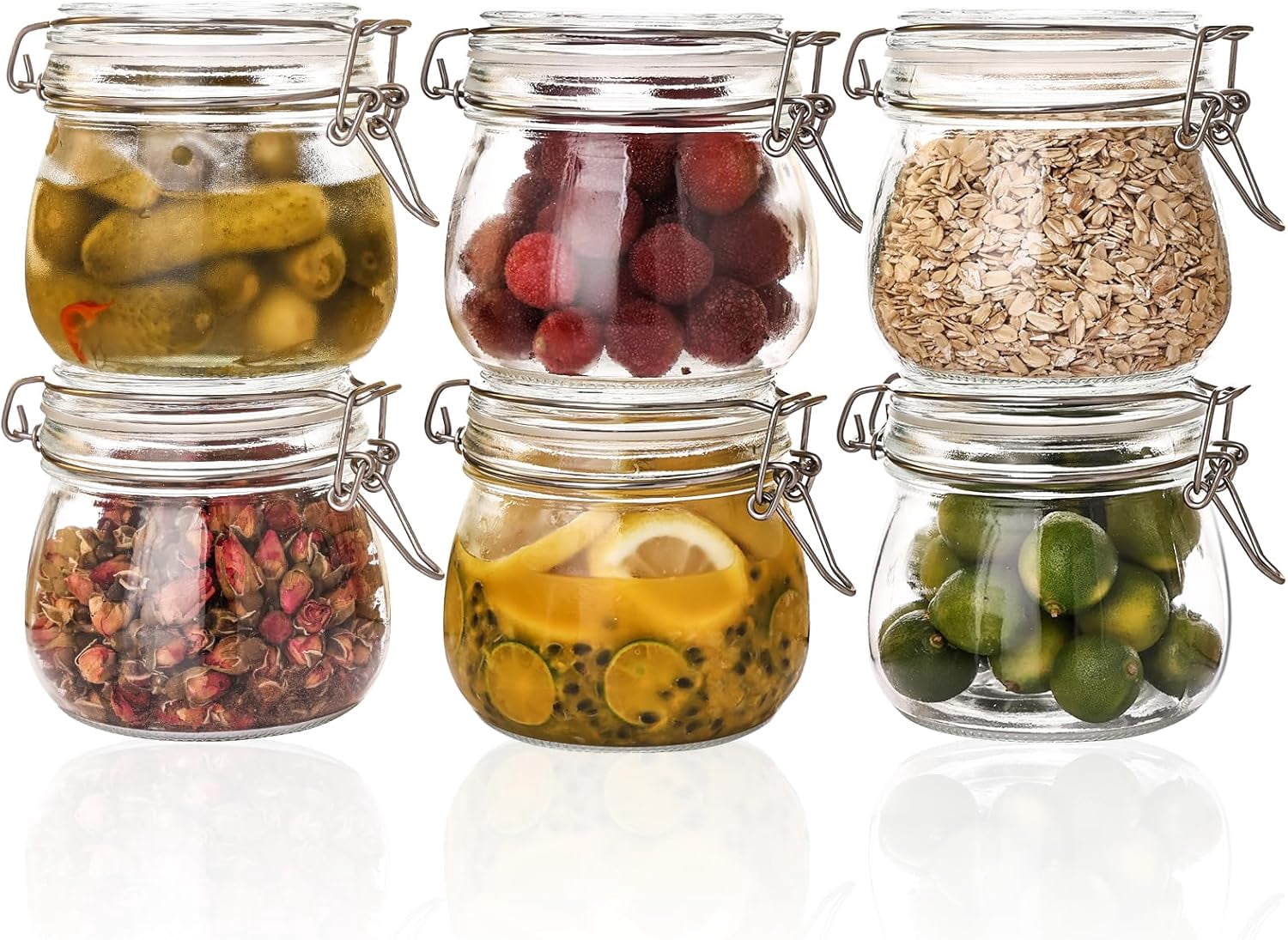 6 Pack 17oz Mason Glass Jars with Clamp Lids, Large Clear Airtight Food ...