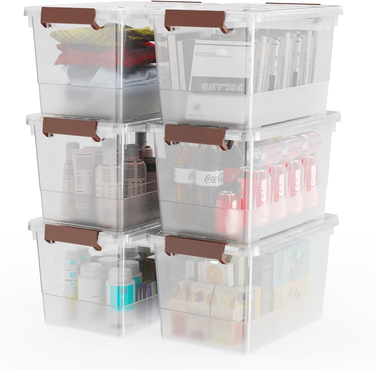 6 Pack 17qt Clear Plastic Storage Bin with Lid and Latching Buckles ...