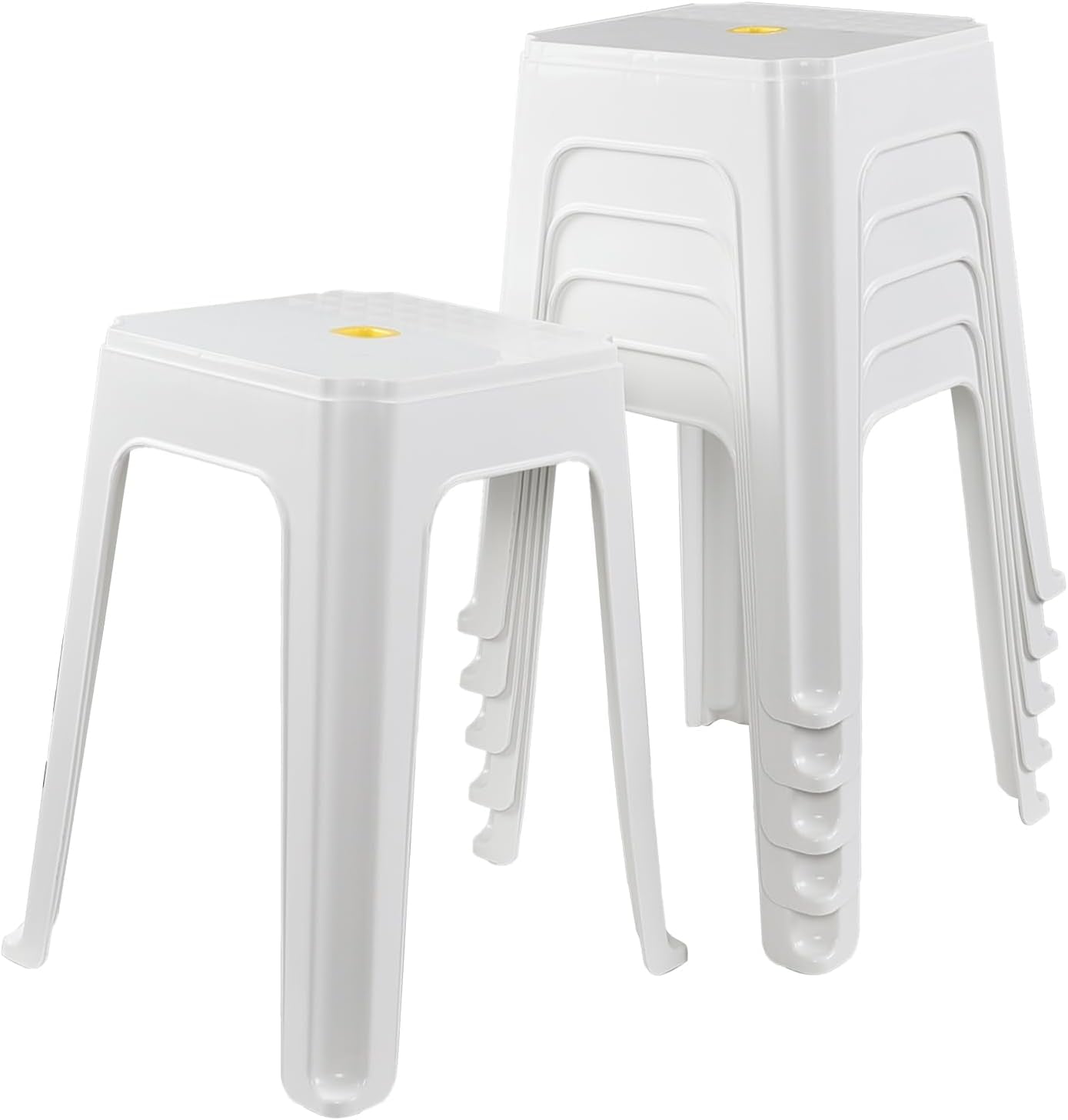 6 Pack 18.7 Inch White Plastic Stackable Stools with Square Seat ...