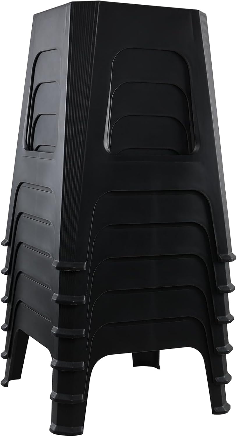6 Pack 18.9 Inch High Stackable Plastic Stools, Black Backless Stool ...