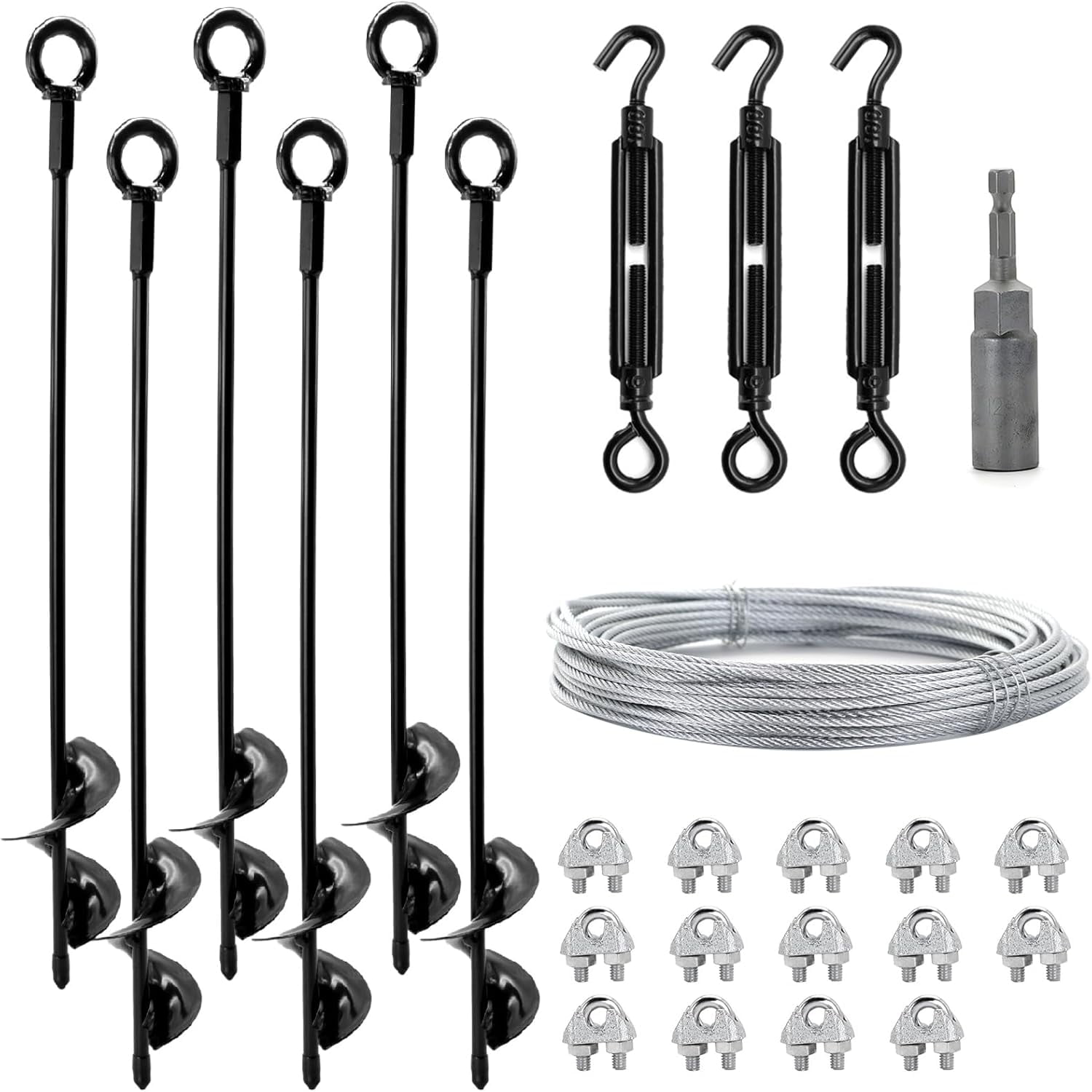 6 Pack 18" Ground Anchors Shed Anchor Kit with 1/8" Galvanized Cable ...