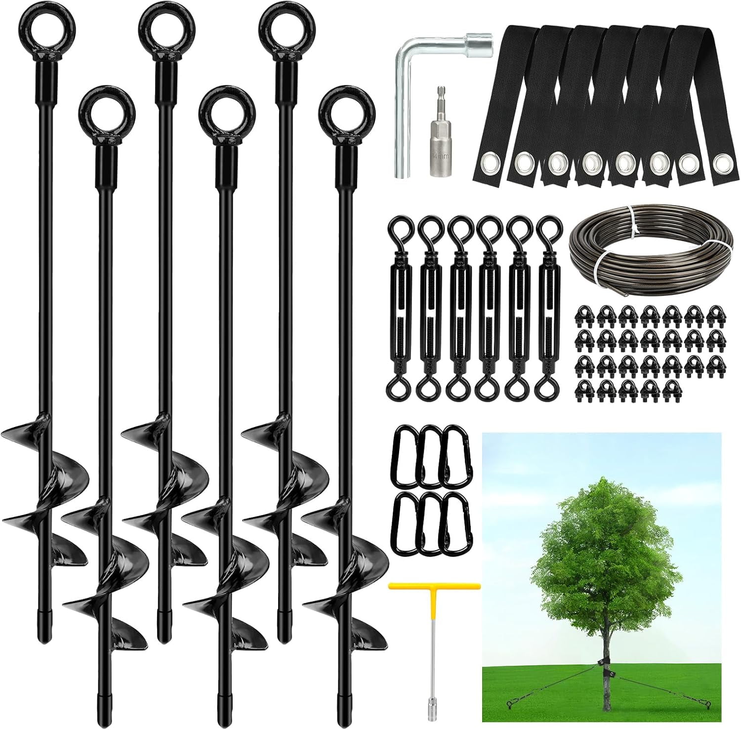 6 Pack 18" Tree Stakes and Supports for Leaning Trees, Tree Stake Kit ...
