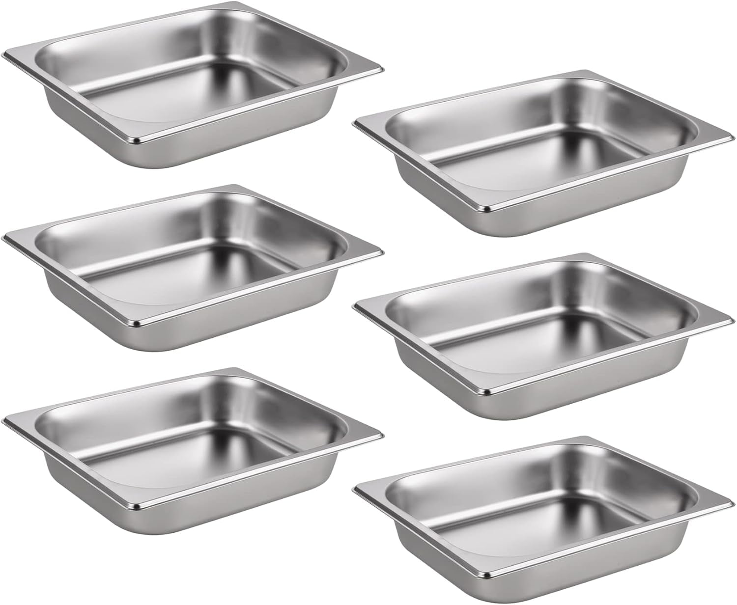 6 Pack 2.5" Deep Hotel Pans, 1/2 Size Stainless Steel Steam Table Pans ...