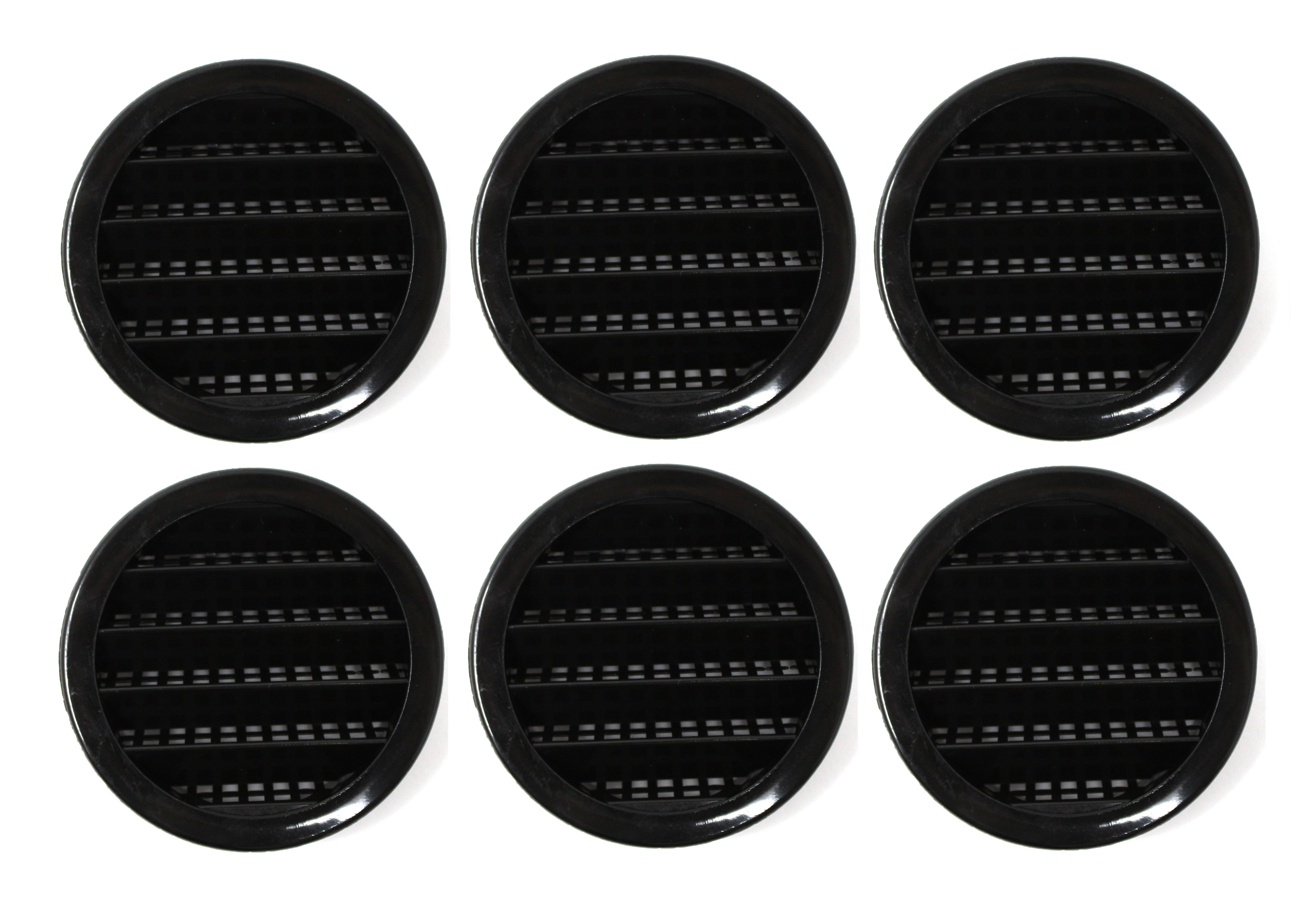 6 Pack 2" Black Round Plastic Louver Soffit Air Vent - Walmart.com