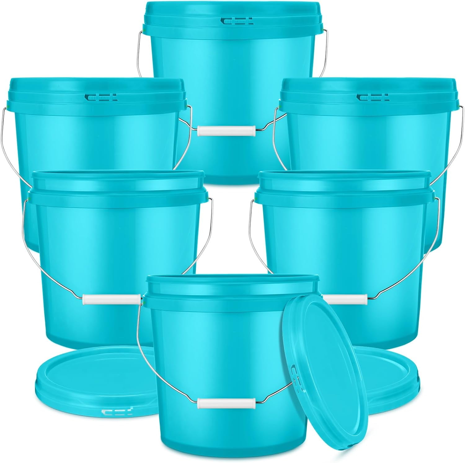 6 Pcs 2 Gallon Plastic Bucket Pail Container with Lid Heavy Duty Reusable Water Bucket with ...