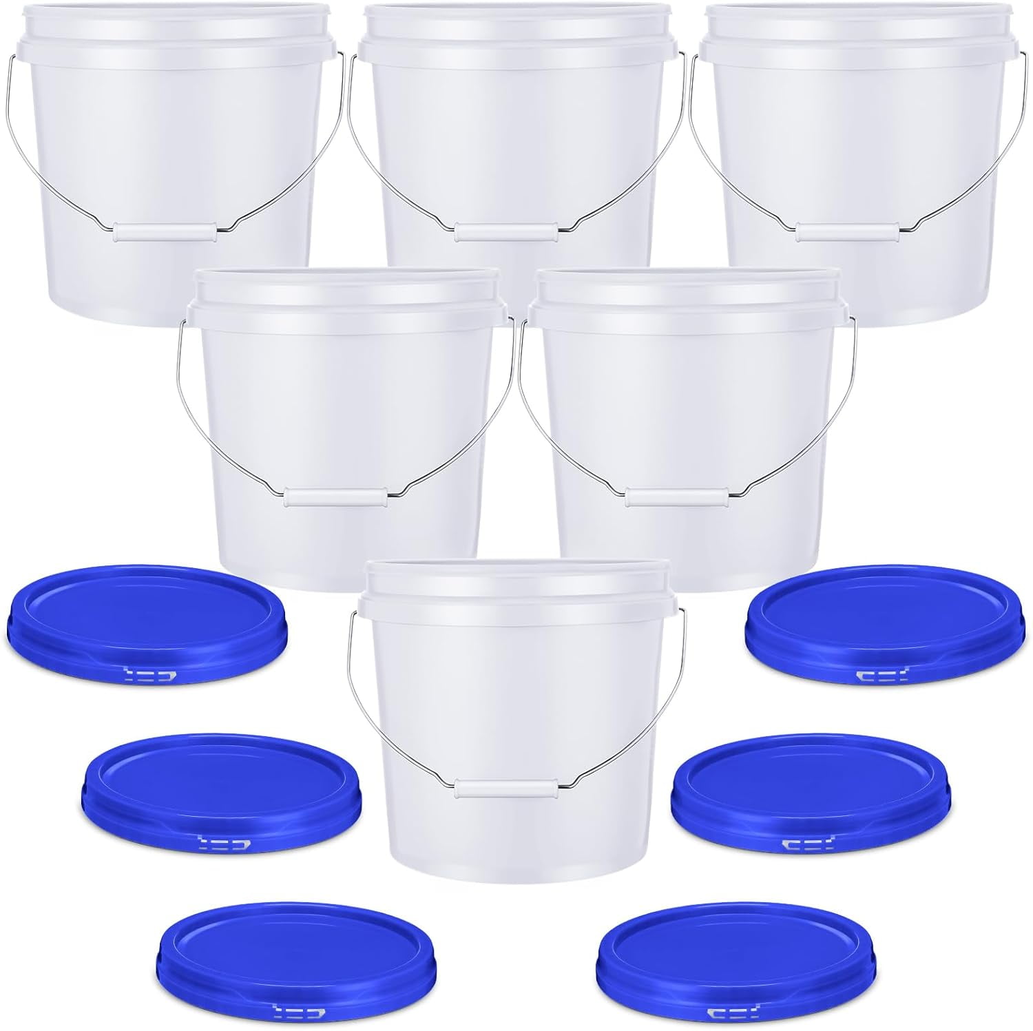 6 Pack 2 Gallon Plastic Bucket with Lid Heavy Duty Pail with Metal ...