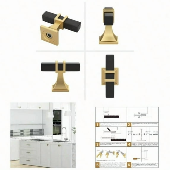 6 Pack 2 Inch Black And Gold Cabinet Knobs Matte Black - Bar Knobs ...