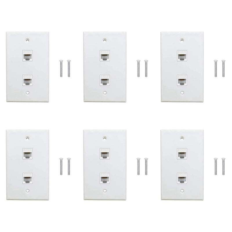 6 Pack 2 Port Ethernet Wall Plate, Cat6 Female to Female Wall Jack RJ45 ...