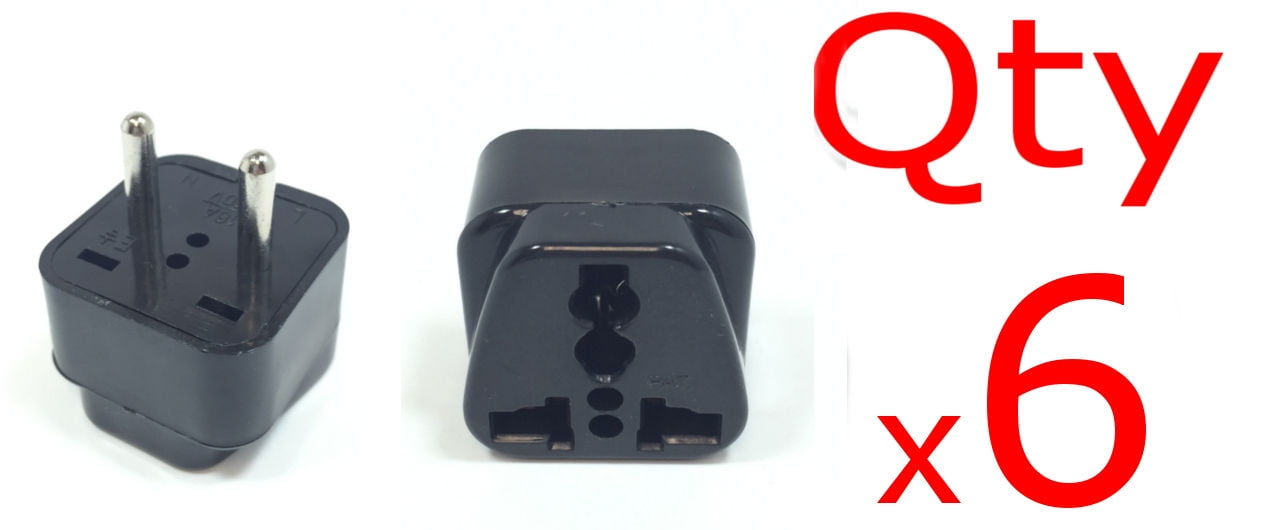 6 Pack 2 Round Pin Asian Euro Plug Adapter with Universal Output Socket ...