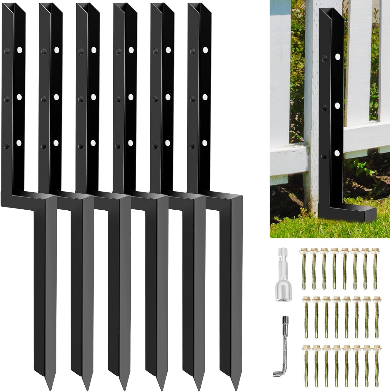6-Pack 2" Width Fence Post Repair Kit, 34in Heavy Duty Ground Spike ...