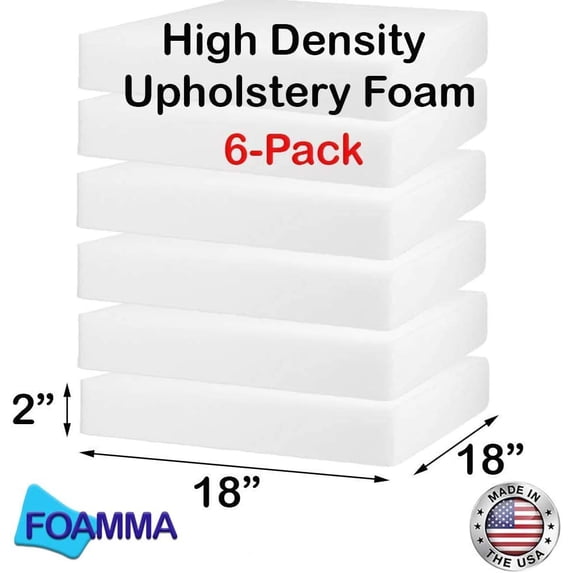 6-Pack 2" x 18" x 18" High Density Upholstery Foam - Chair Cushion ...