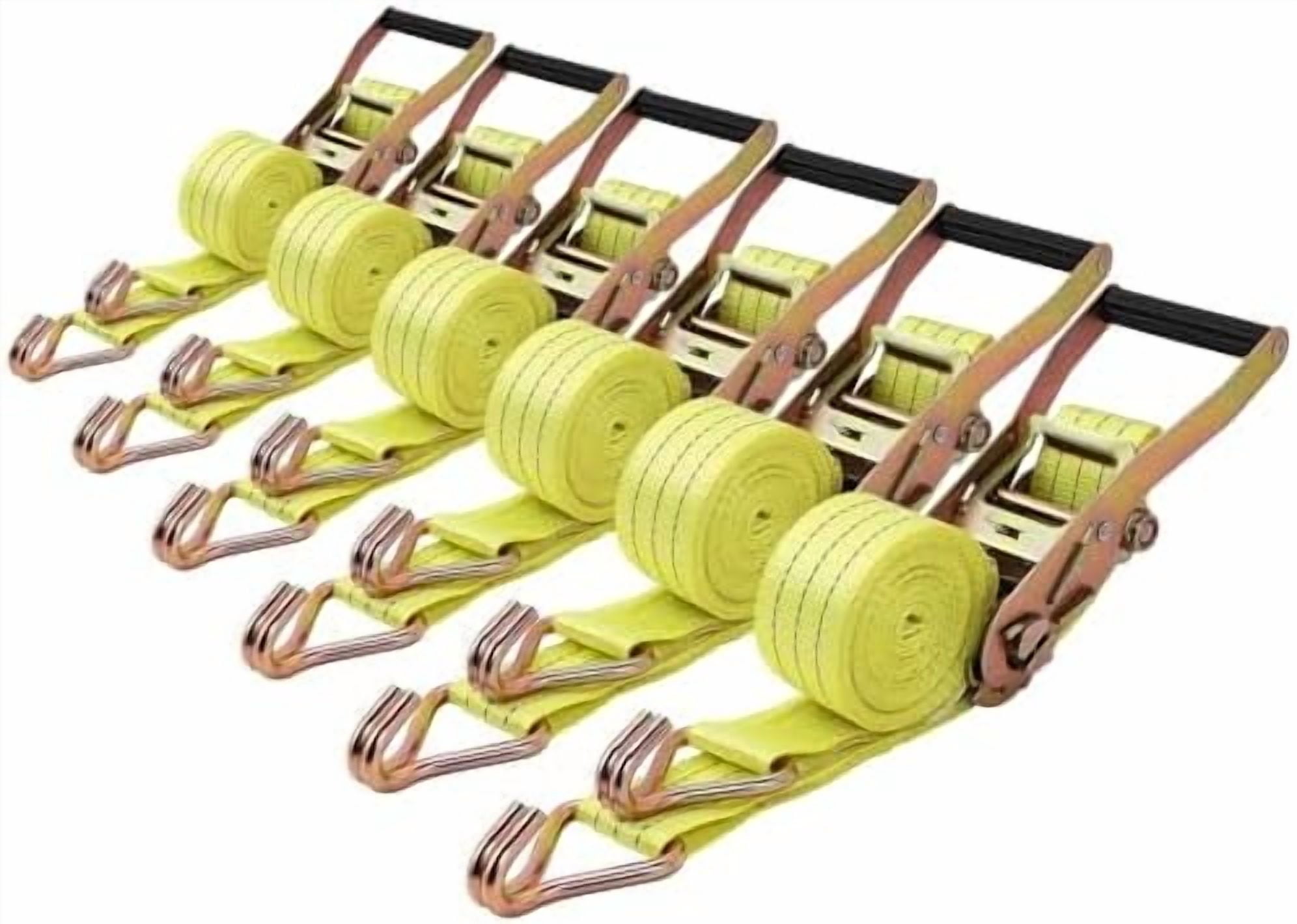 6 Pack 2" x15' Ratchet Strap Tie Down 4500LB J Hook, (Pack of 6) Heavy ...