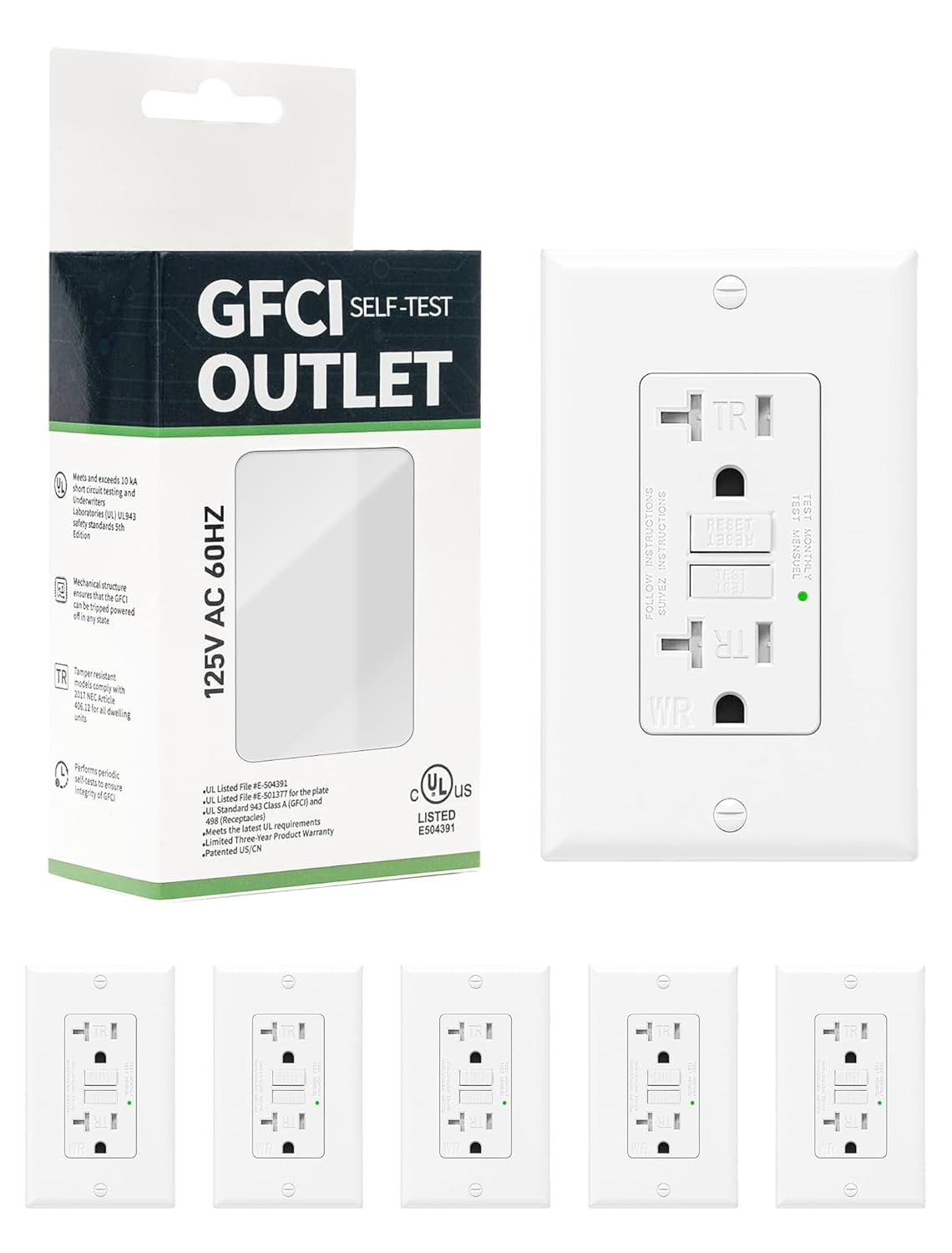 6-Pack 20 Amp GFCI Electrical Outlet Self-Test Tamper Resistant (TR ...