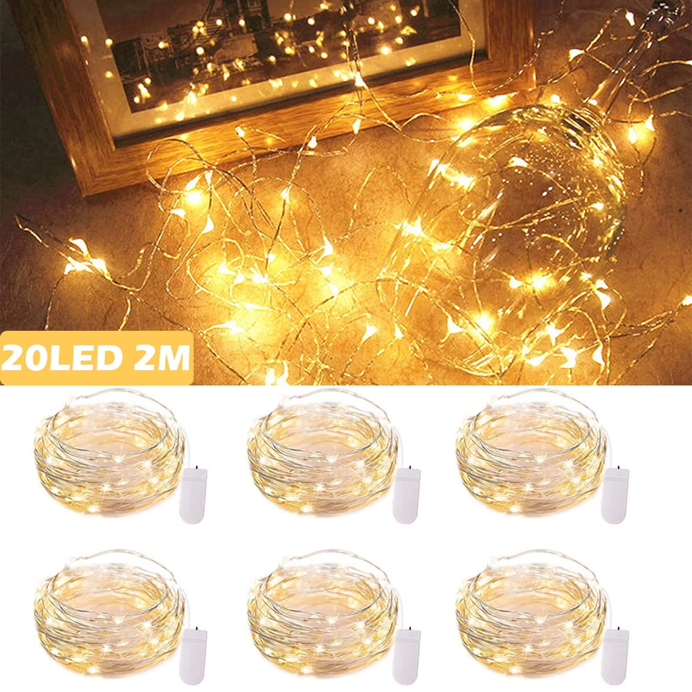 6 Pack 20 LED Fairy Lights, Battery Operated Warm White Copper Wire ...