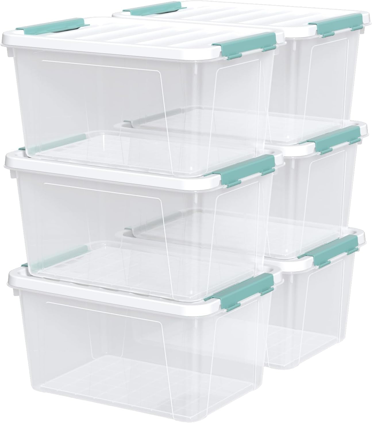 6 Pack 20 Quart Clear Storage Latch Box, Plastic Storage Bins with Lids ...