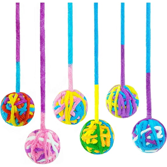 6 Pack 20" Woolen Yarn Cat Toys Ball with Bell 2" Large Indoor Cat Toy ...