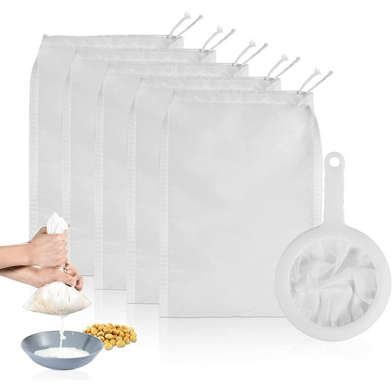 6 Pack - 200 Mesh Fine Strainer & Nut Milk Bags, Reusable Foo Grae BPA ...