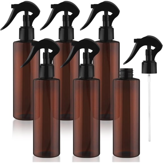 6-Pack 200ml Brown Plastic Bottles with Black PP Empty Fine Mist Liquid ...