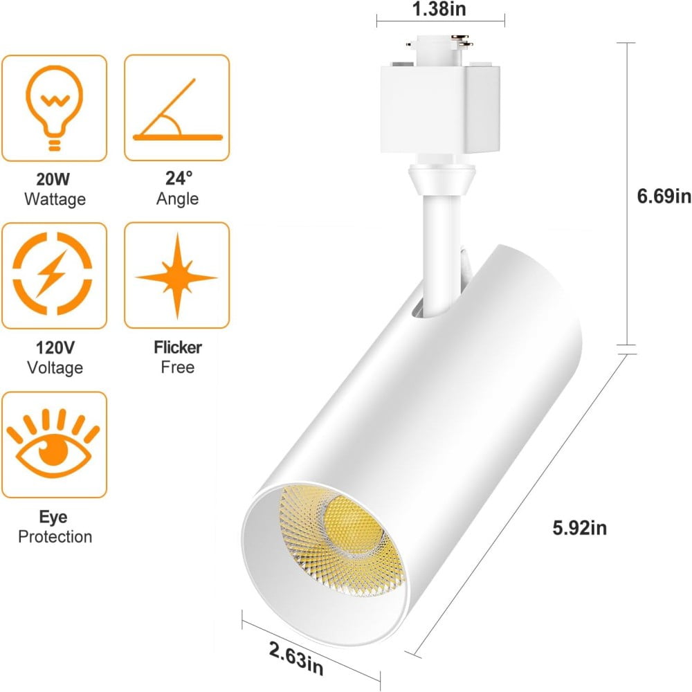 6 Pack 20W Track Lighting Heads,LED Dimmable H Type Track Lighting ...