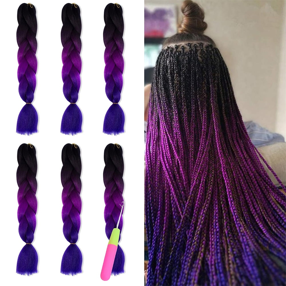 6 Pack 24 Inch Braiding Hair Extensions, Colored Pre Stretched High ...