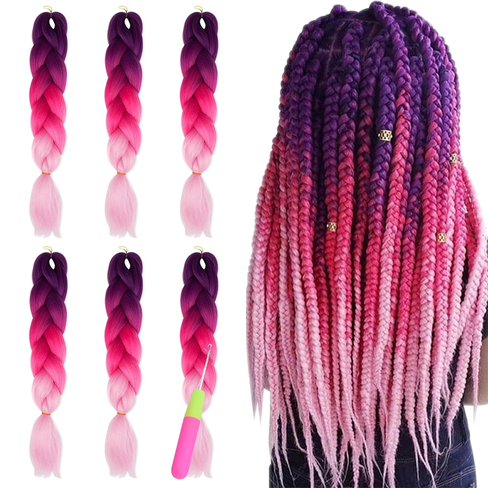 6 Pack 24 Inch Braiding Hair Extensions, Colored Pre Stretched High ...