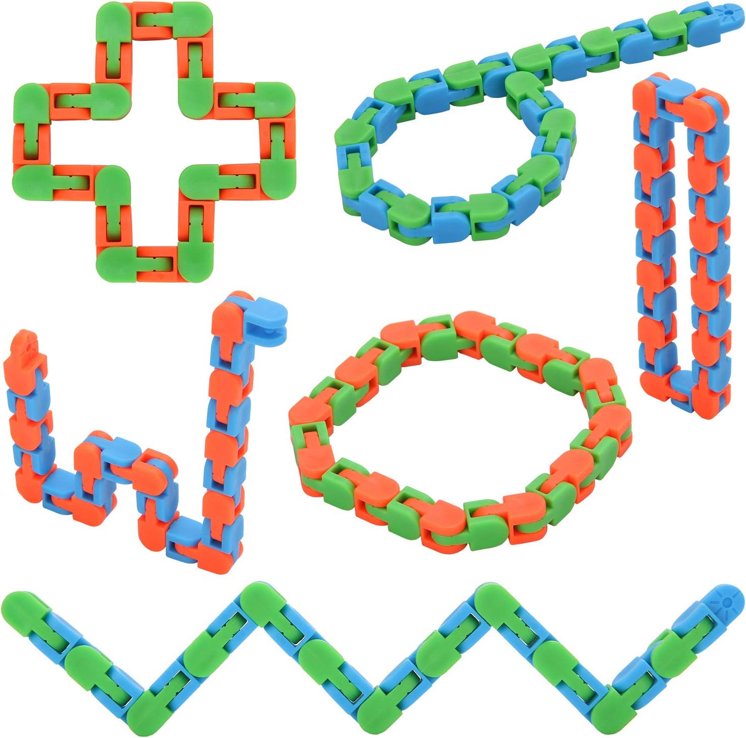 6 Pack 24 Links Wacky Tracks Snap and Click Fidget Toys, Finger Sensory Toys, Snake Puzzles for ...