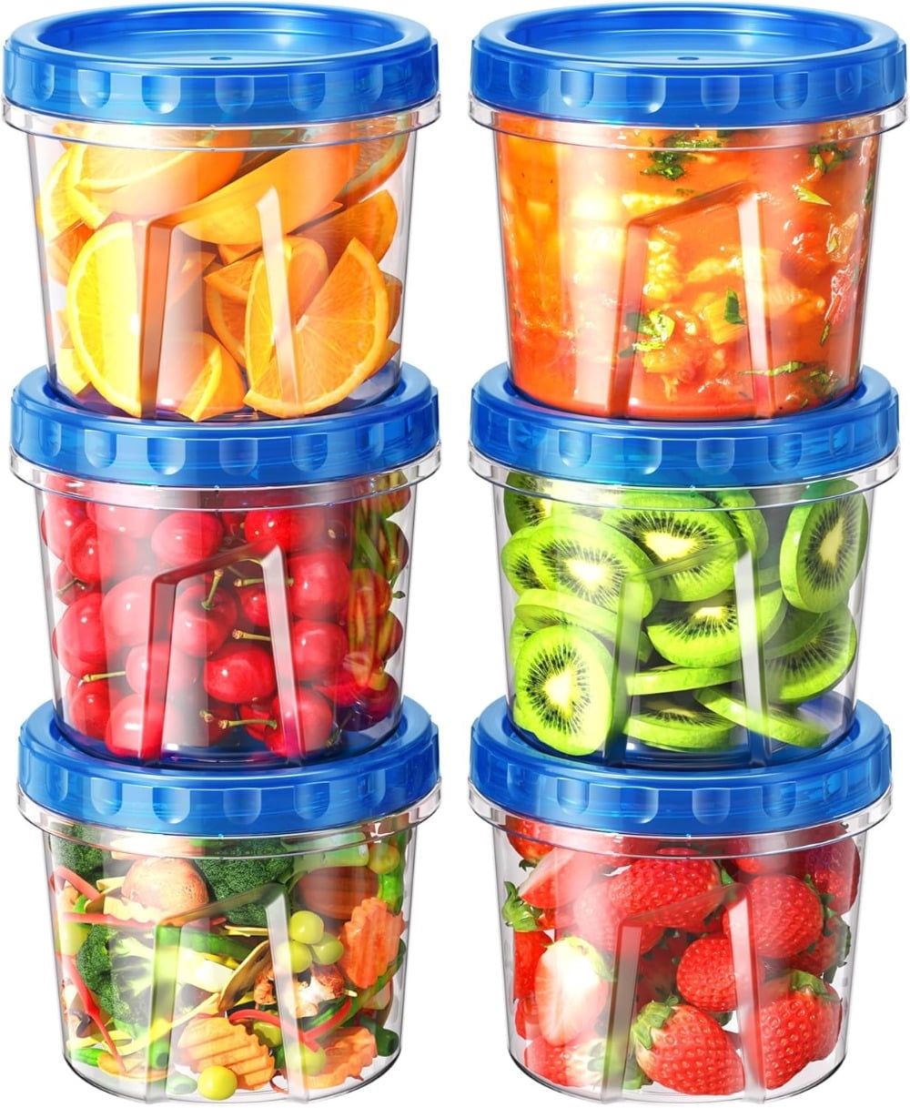 6 Pack-24 oz Freezer Storage Containers, Plastic Food Storage ...