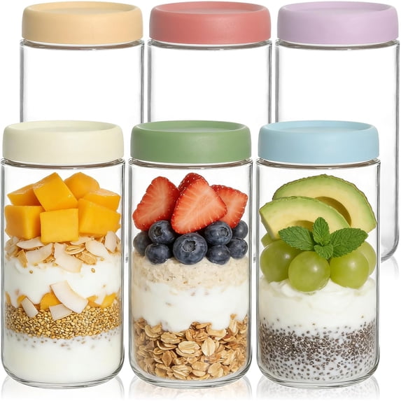6-Pack 24oz Glass Overnight Oats Jars - Wide Mouth Mason Jars with ...