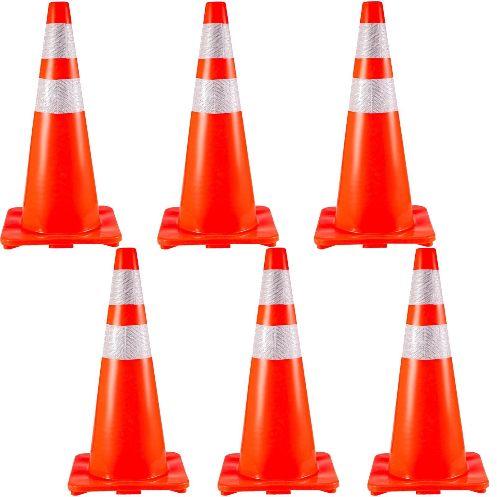 6-Pack 28-Inch PVC Traffic Cones with Reflective Collars, Orange Safety ...