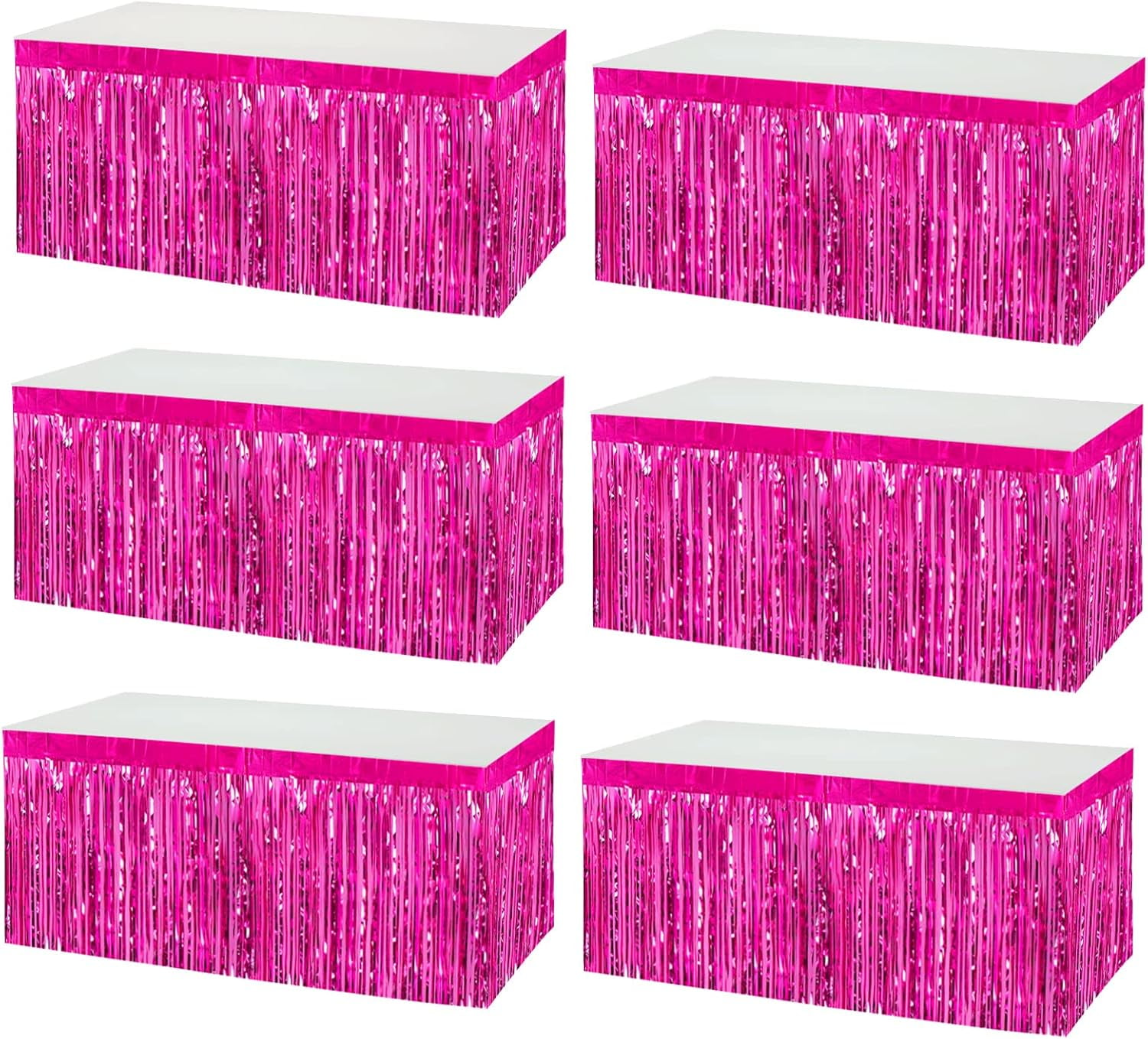 6 Pack 29x108 Inch Metallic Foil Fringe Tinsel Table Skirts Banner for ...