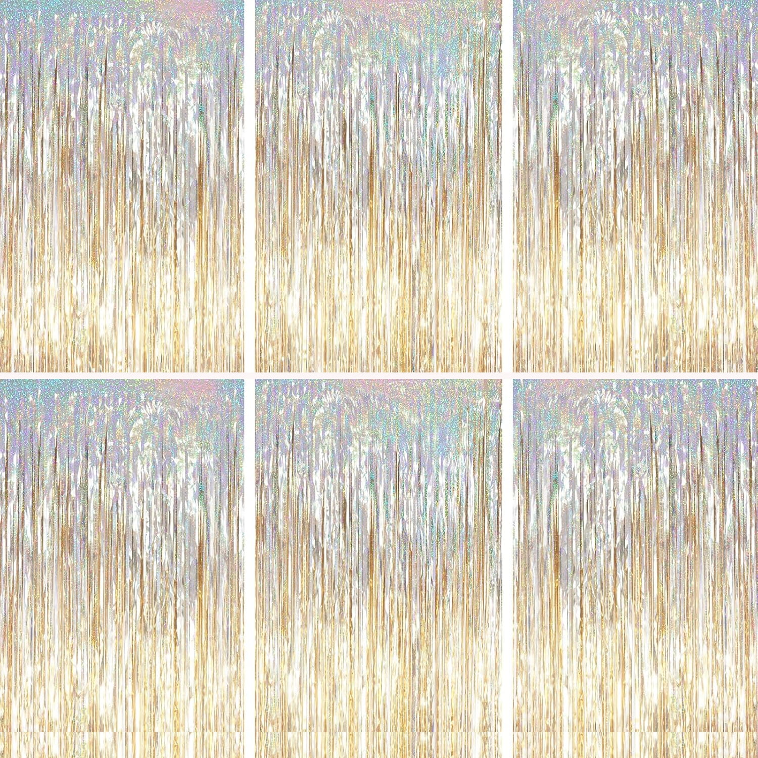 6 Pack 3.3 x 6.6 ft Champagne Foil Fringe Backdrop, Tinsel Streamers ...