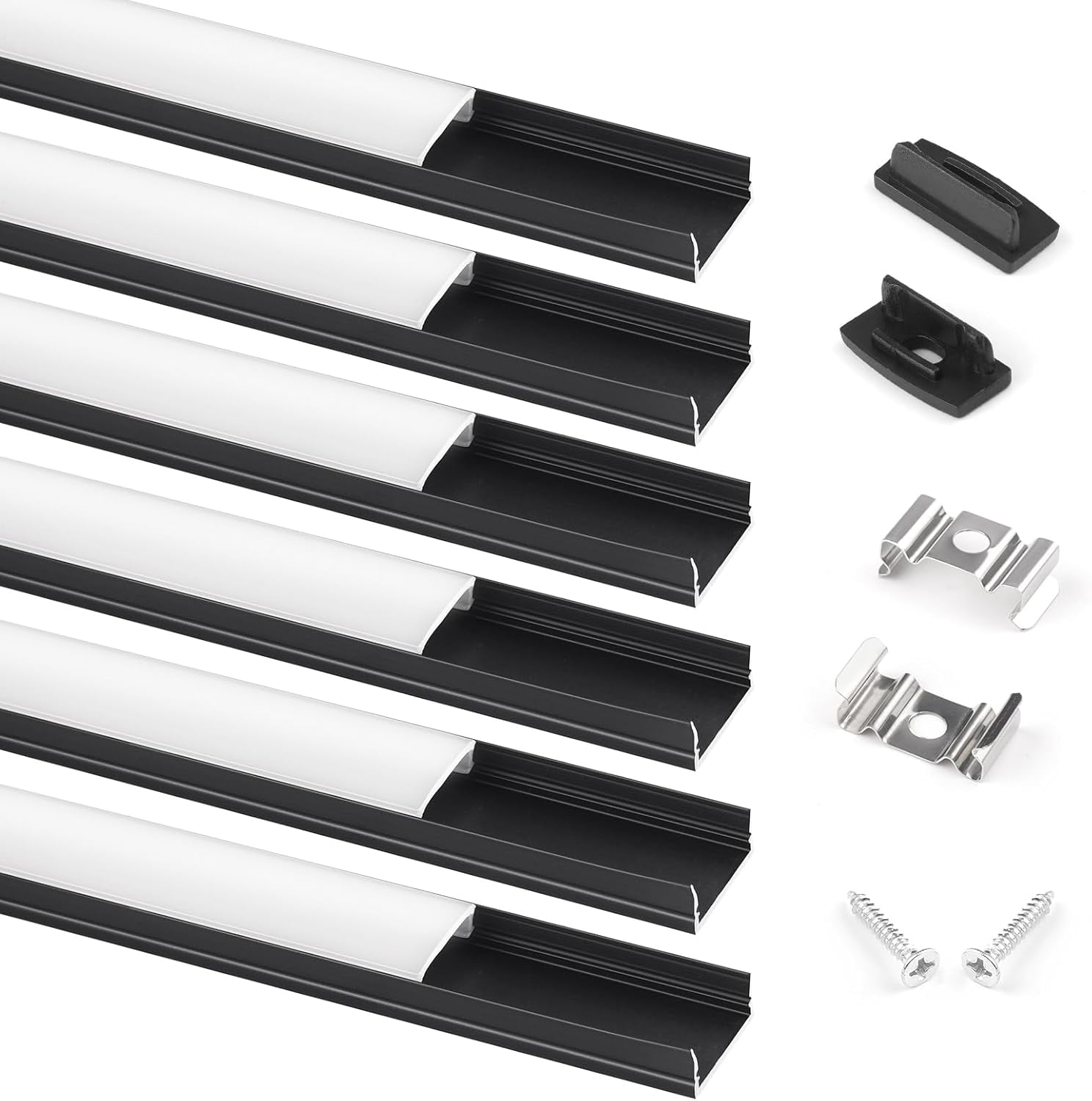 6-Pack 3.3ft/1 Meter Black Aluminum LED Channel with Transparent Smoky ...