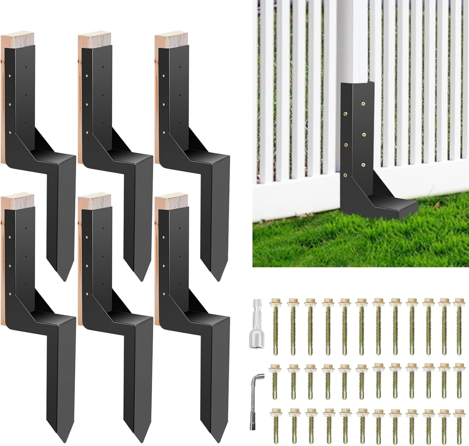 6-Pack 3.74" Width Fence Post Repair Kit, 24in Total Length Heavy Duty ...