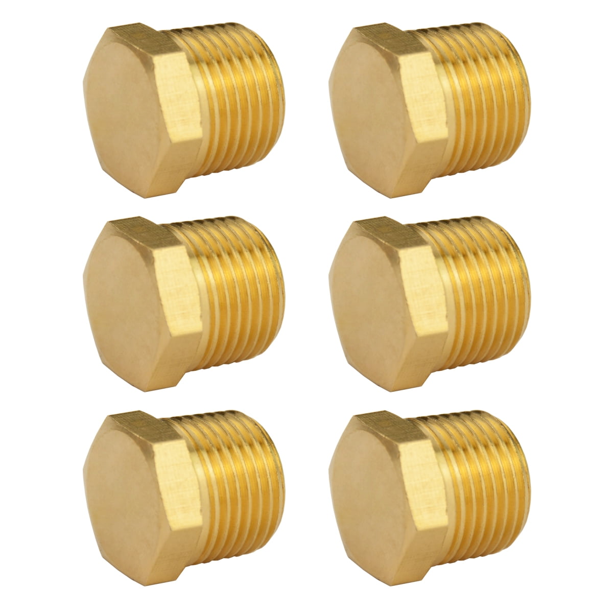 (6 Pack) 3/8 Inch NPT Male Brass Pipe Plug, Brass Outer Hex Thread Socket Pipe Fitting Plug ...