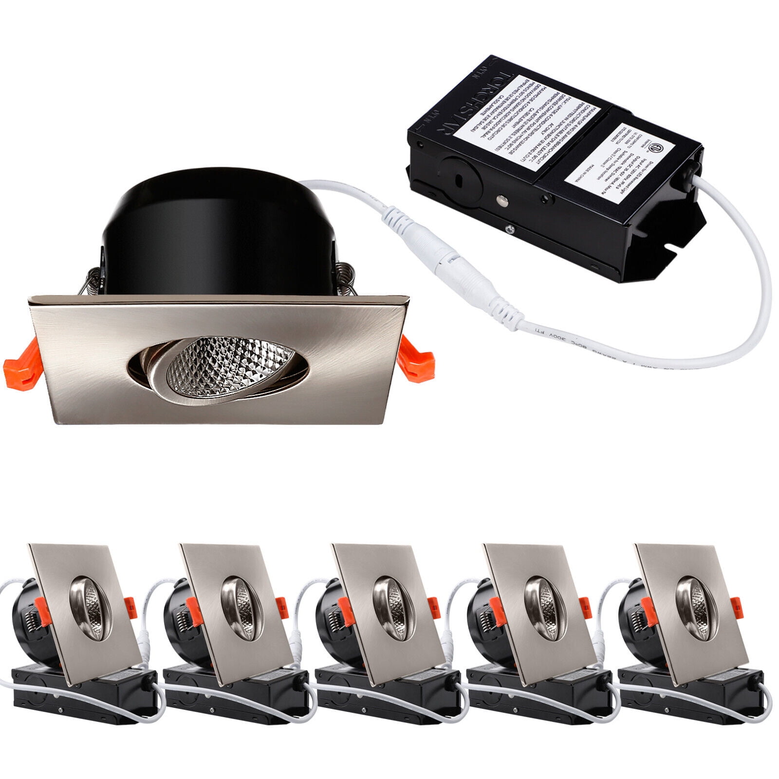 6 Pack 3 Inch 7W Gimbal LED Recessed Light with J-Box, Square Downlight ...