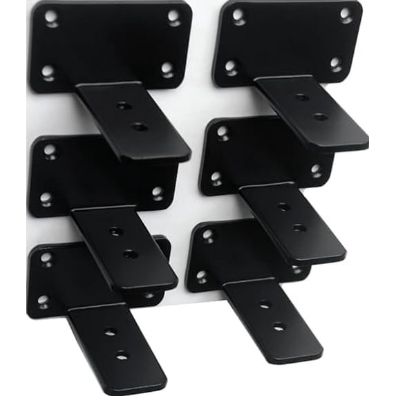 6 Pack - 3 inch Black Hidden L Shelf Bracket (1/5 Inch Thicked) Iron ...