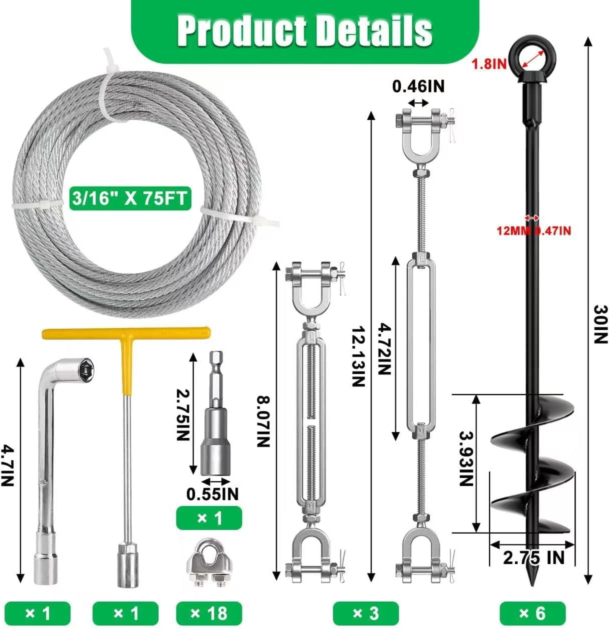 6 Pack 30" Heavy Duty Ground Anchors Shed Anchors Kit with 3/16 ...