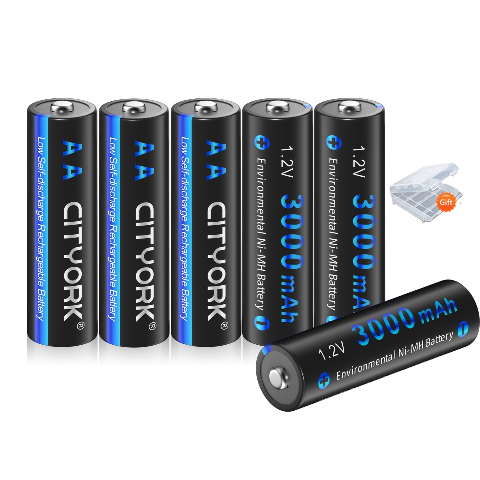 6 Pack 3000mAh AA Batteries 1.2V Ni-MH High Capacity AA Rechargeable ...