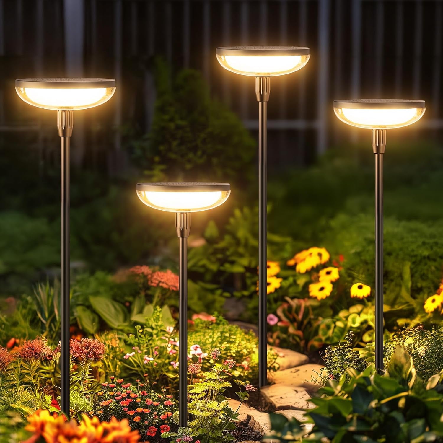 6 Pack 31" Tall Solar Pathway Lights Outdoor Waterproof, Bright Solar ...