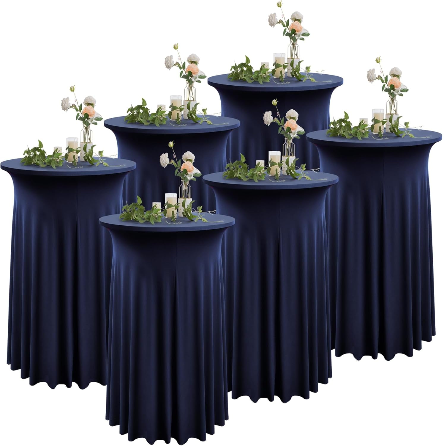 6 Pack 32×43 Inch Navy Blue Spandex Cocktail Table Cloth, Wrinkle Free ...