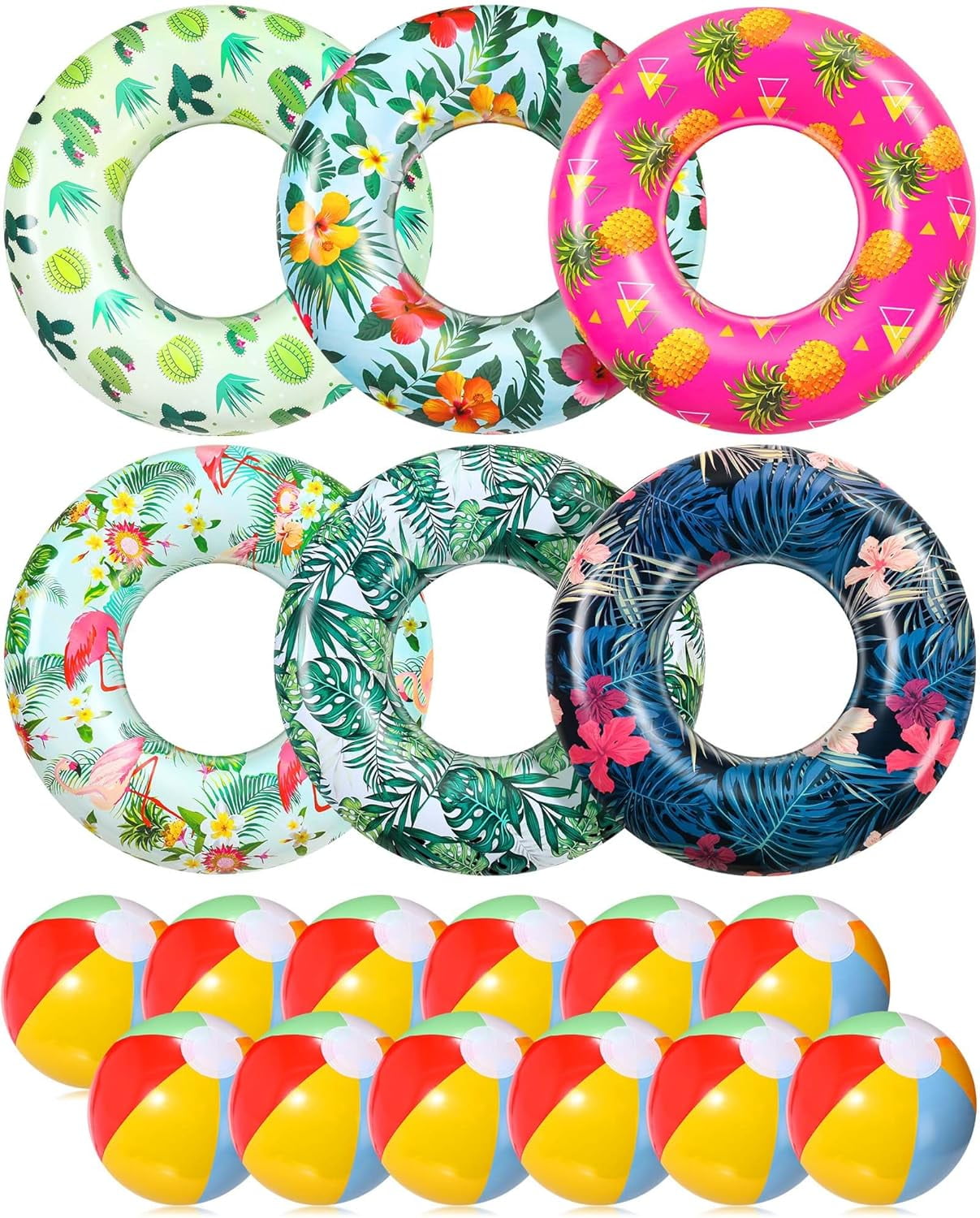 6 Pack 32 Inch Tropical Leaves Pool Floats Tube Inflatable Swimming ...