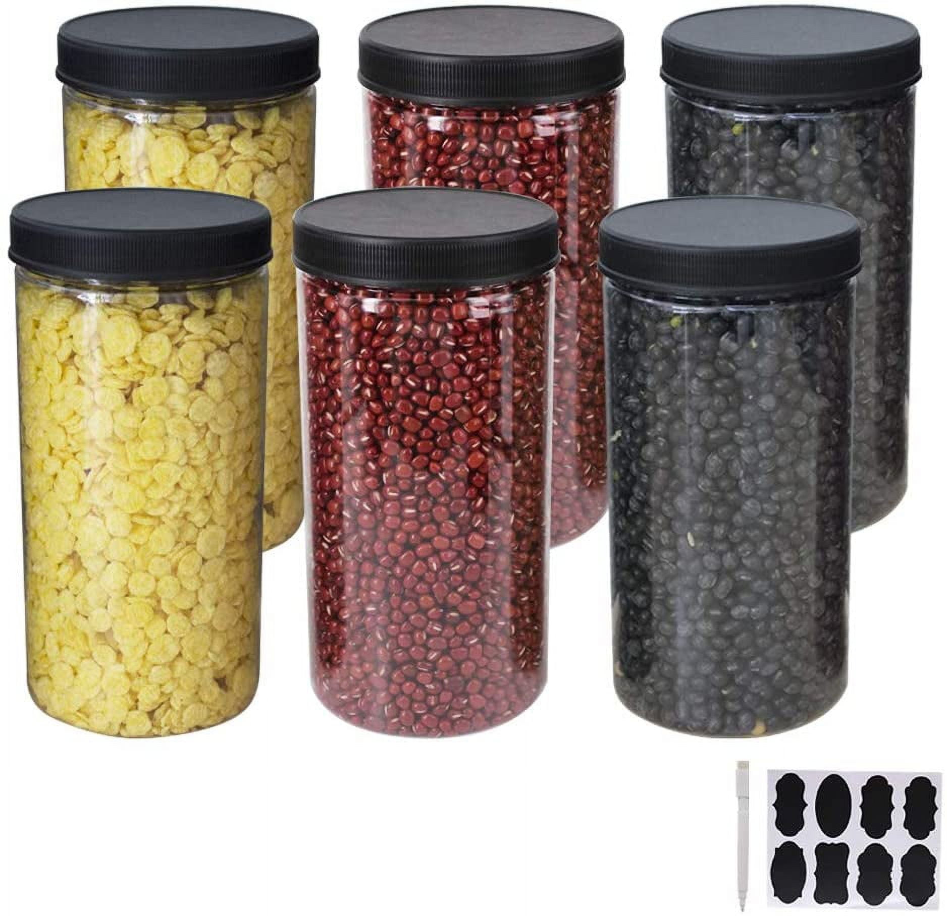6 Pack 32 OZ Large Clear Plastic Storage Jars with Lids & Labels,A Pen ...