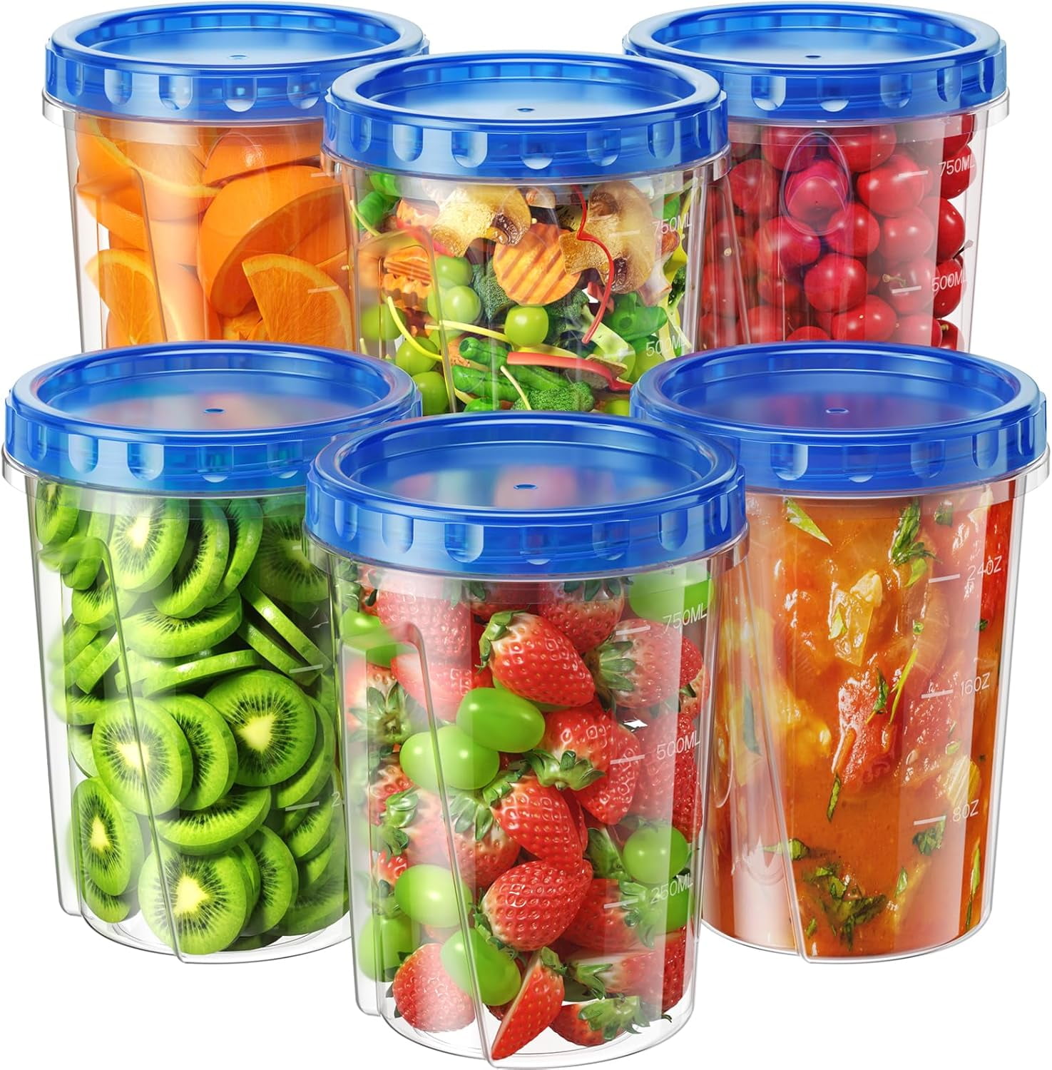 6 Pack 34 oz Plastic Freezer Storage Containers with Twist Top Lids ...