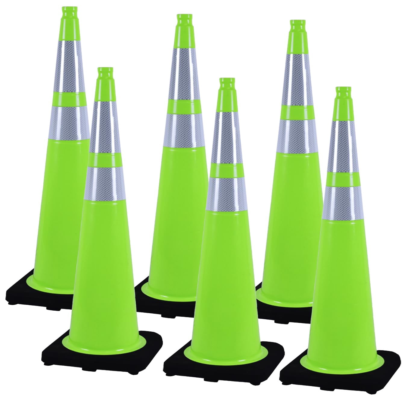 6 Pack 36'' Green PVC Traffic Cones Road Construction Cones with Black ...