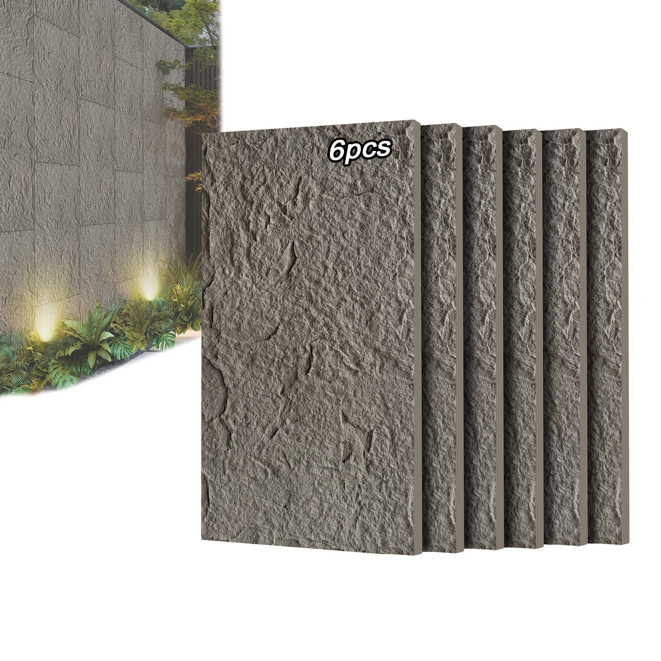 6-Pack 3D Faux Stone Wall Panels, 47.24" x 23.62" PU Cement-Texture ...