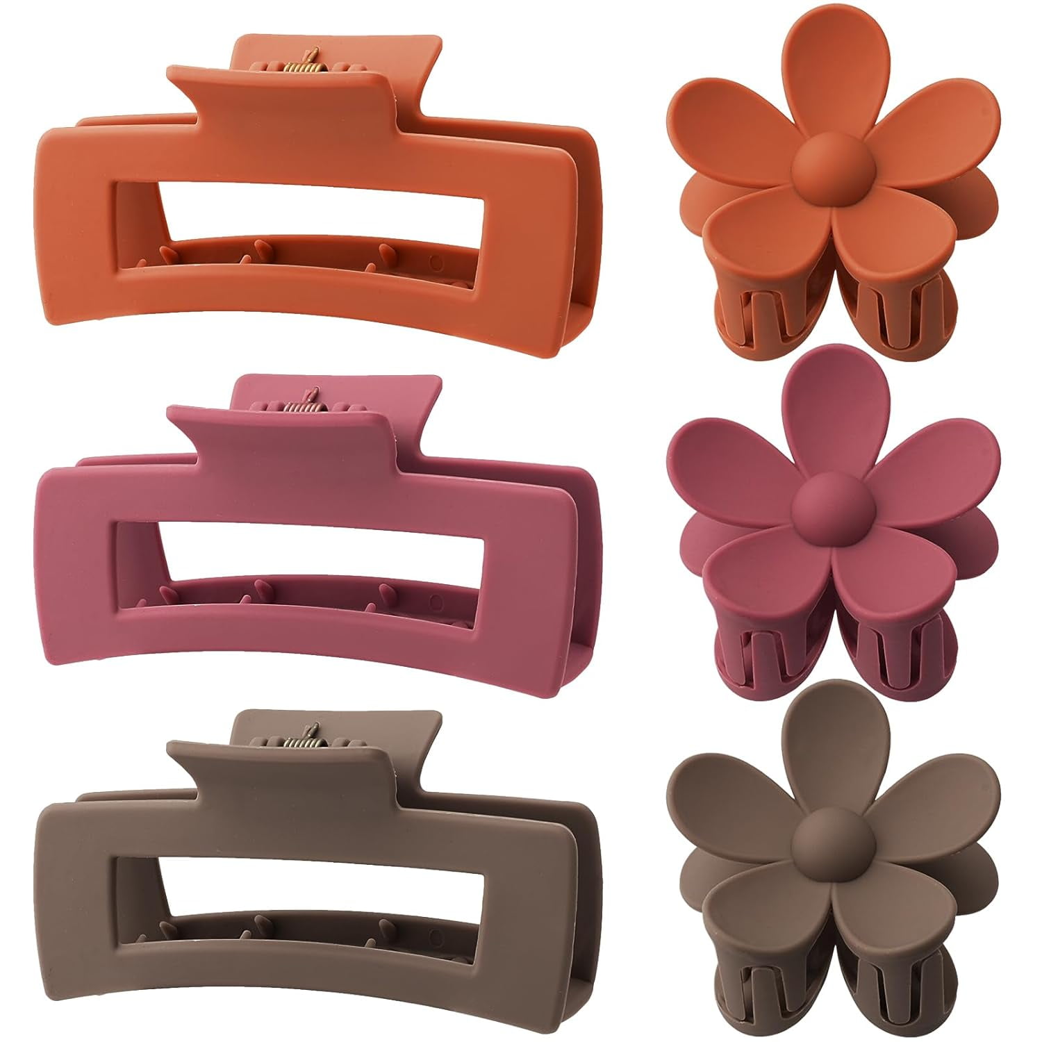 6 Pack 4.1 Inche Large Rectangle Hair Claw Clips Matte Flower Hair ...
