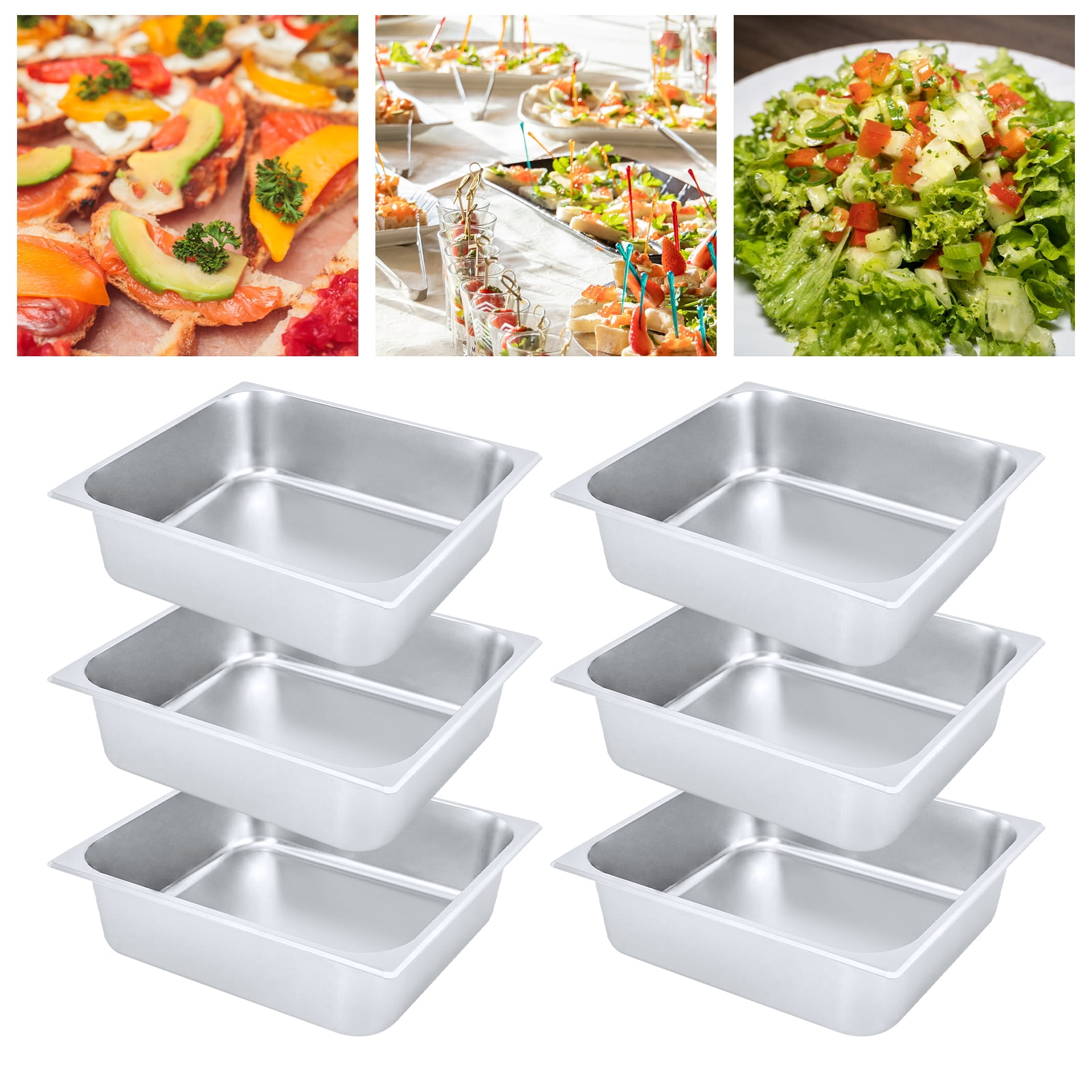 6 Pack 4" Deep 2/3 Size Stainless Steel Pans Steam Table Pans Fits ...