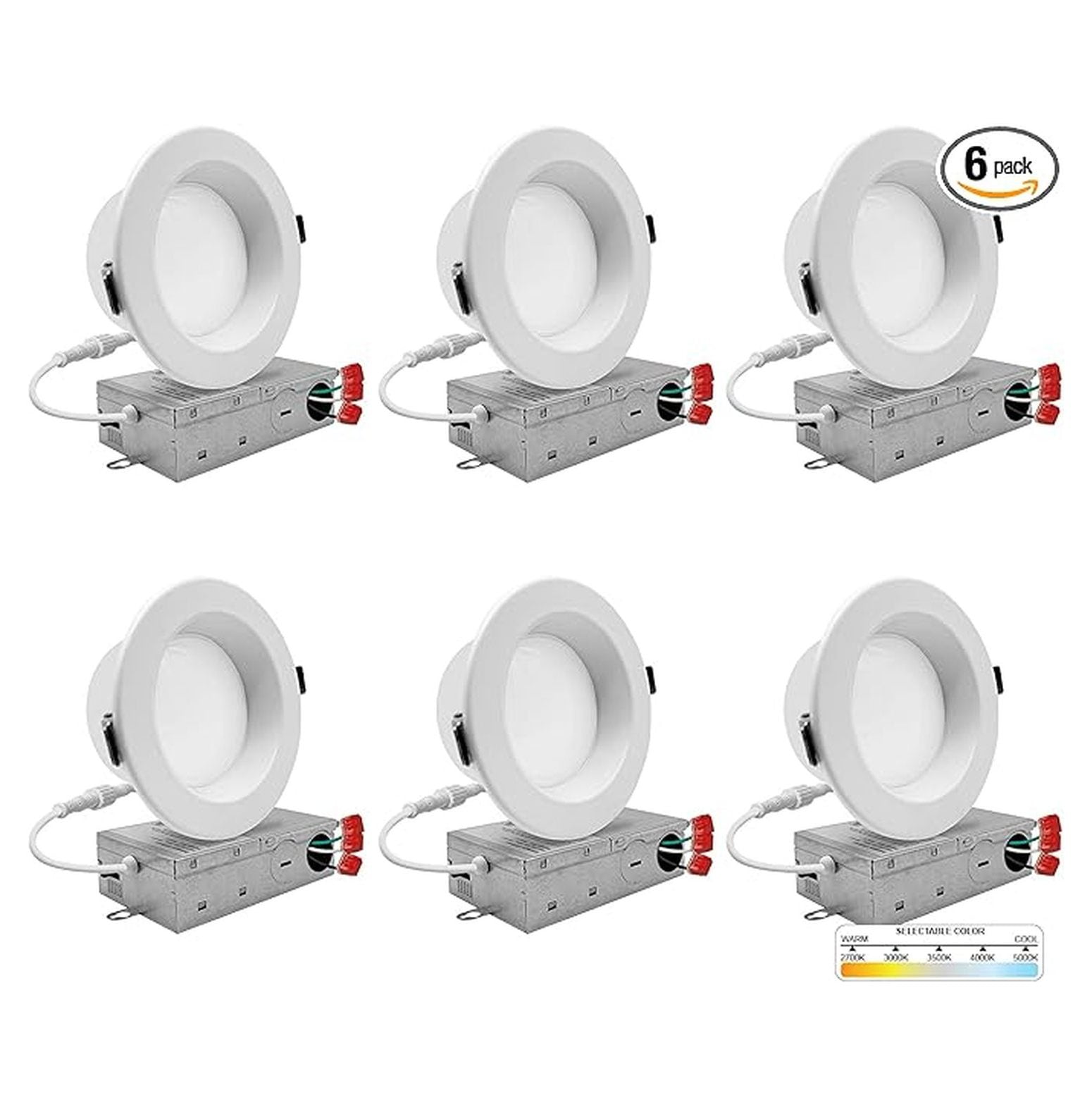 6 Pack, 4 Inch LED Recessed Ceiling Light with External Junction Box ...