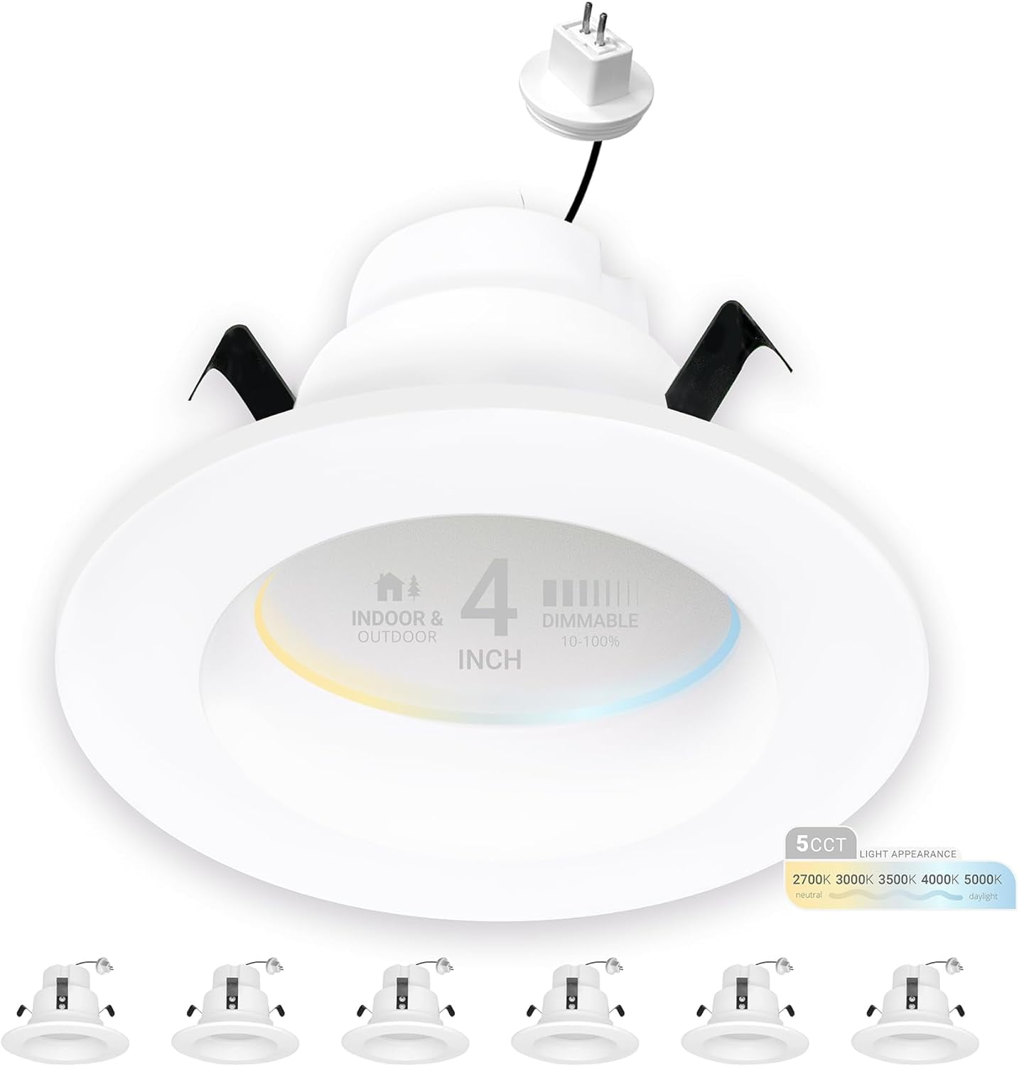 6 Pack 4 Inch MR16 Retrofit LED Recessed Lighting, 5CCT Selectable ...